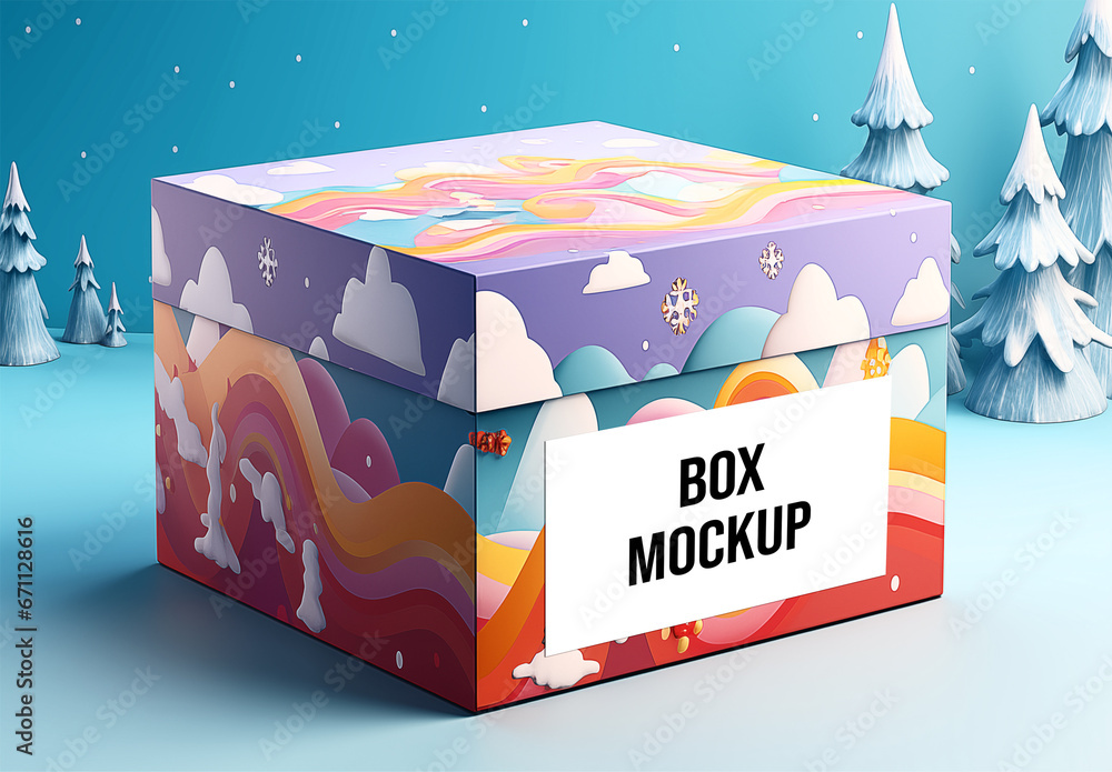 Christmas Gift Box Mockup. Ai Generative Stock Template | Adobe Stock