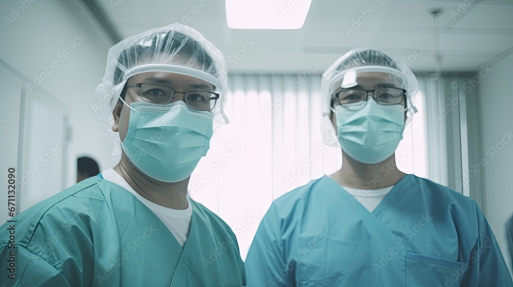 Surgeon and anesthetist doctor ER surgical team with medical clinic ...