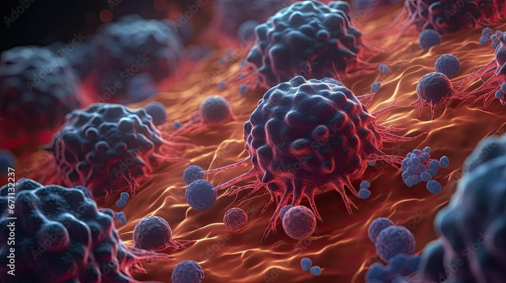 Tumor microenvironment concept with cancer cells, T-Cells ...