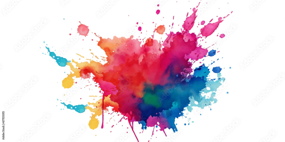 Bright colorful watercolor splash splatter stain brush strokes on white ...