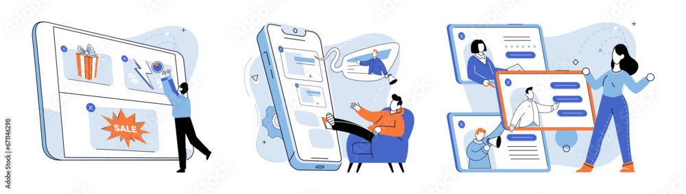 Mobile app marketing vector illustration. Personalized marketing ...