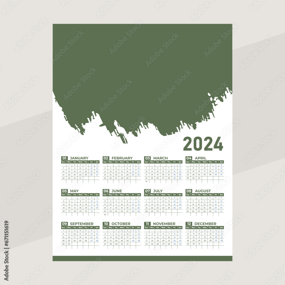 One Page Wall Calendar 2024, Monthly Calendar Template, Wall Calendar ...