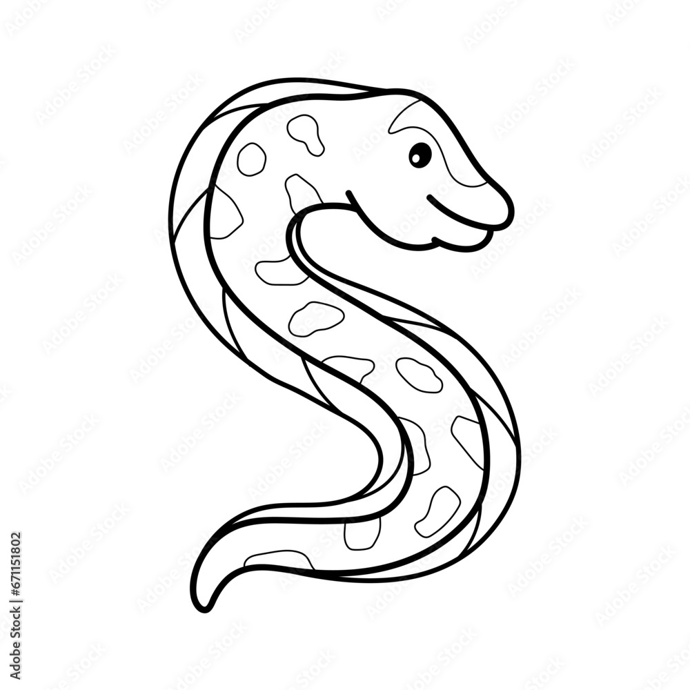 Moray eel. Coloring page, coloring book page. Black and white vector ...