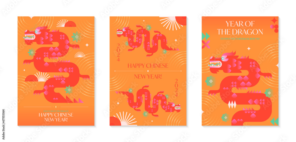 Year of the dragon 2024.Chinese New Year greeting poster templates ...