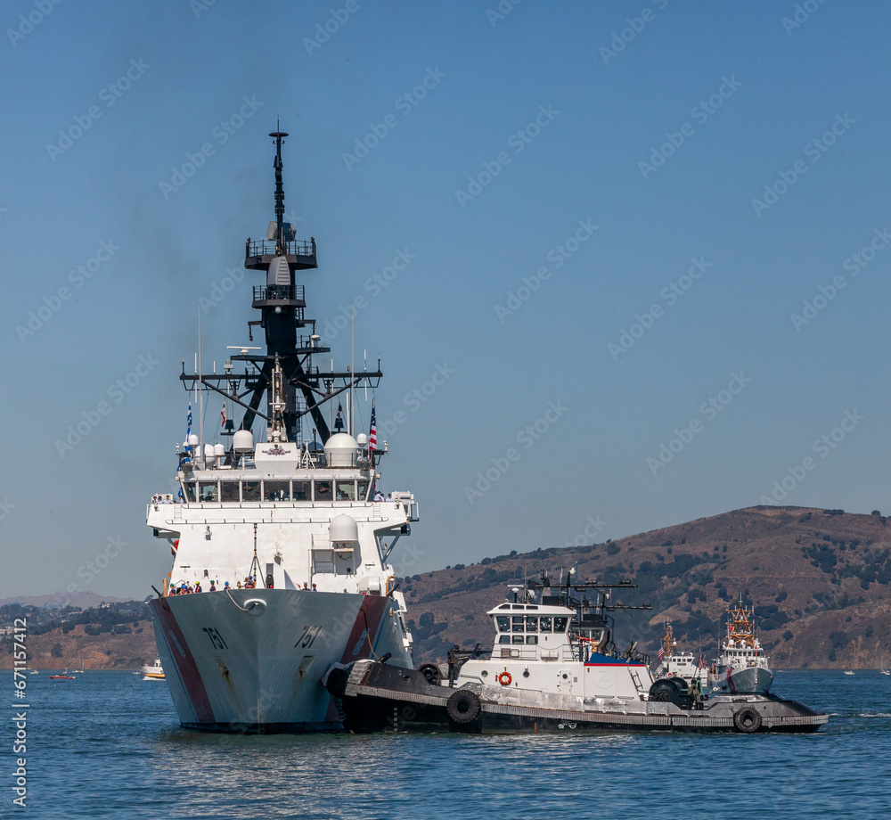 US Coast Guard cutter USCGC Waesche (WMSL-751) getting pushed by ...