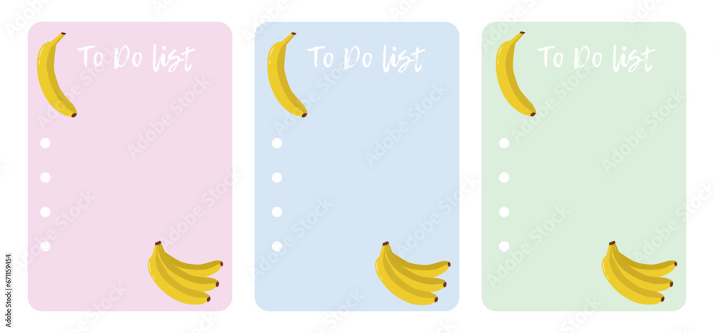 Banana notes, To Do, Check list decorated templates. Set of notes with ...