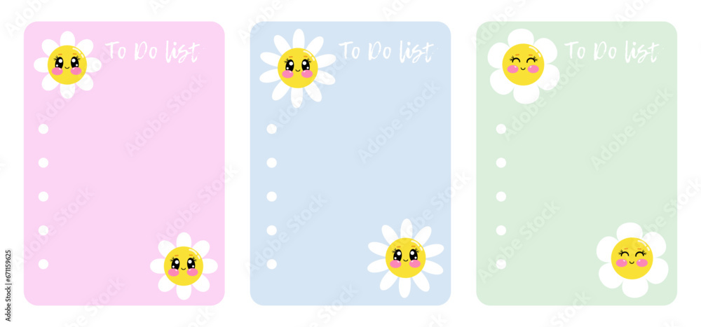 Set of note organizer, check list, to do list with kawaii cute head of ...