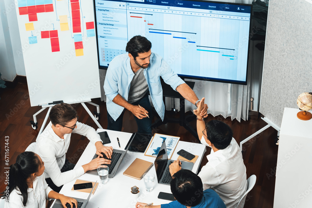 Project manager communicate and collaborate with team using project ...