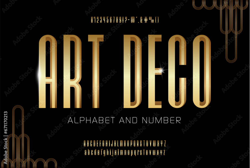 Elegant Golden art deco font 1920s. Alphabet in Art deco style. Stock ...