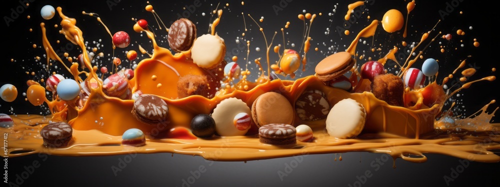 Caramel splash milk sauce chocolate liquid background cream explosion ...