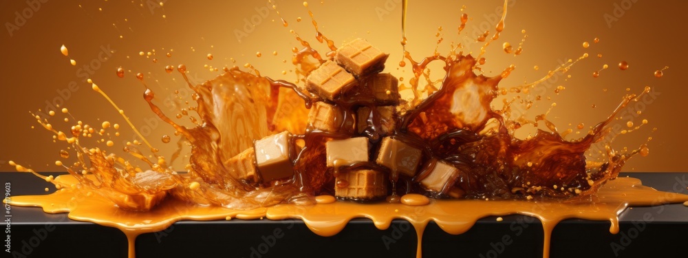 Caramel splash milk sauce chocolate liquid background cream explosion ...