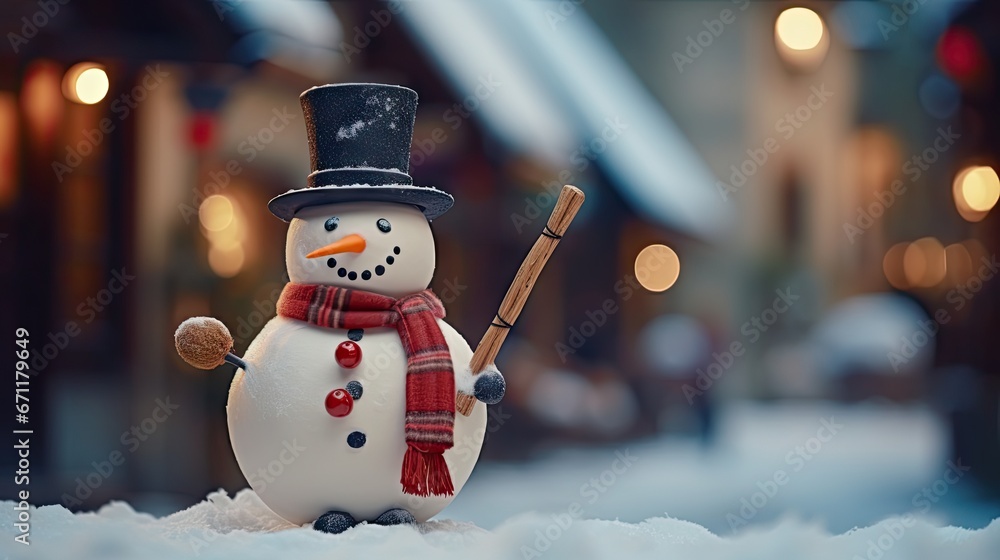 a snowman with a top hat and a red scarf holding a baseball bat and ...