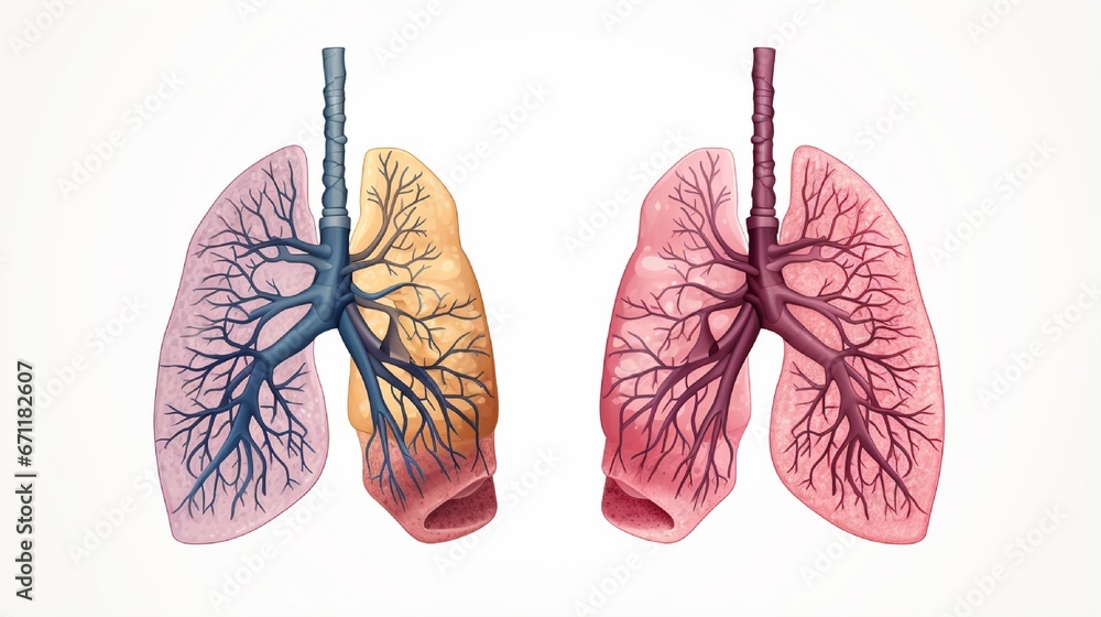 The anatomy of the human lungs. Isolated on white backdrop, realistic ...