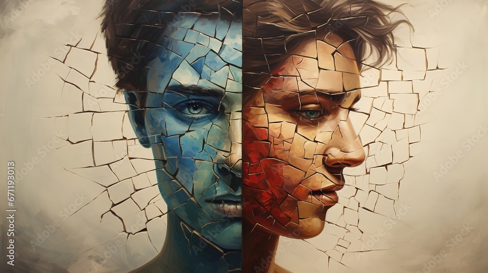 Split personality with two faces. Bipolar disorder as woman with rapid ...