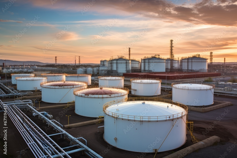 Tank farm with rows of oil storage tanks. Stock Illustration | Adobe Stock