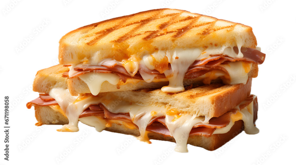 Cheese and ham toasted panini melt Isolated on transparent background ...