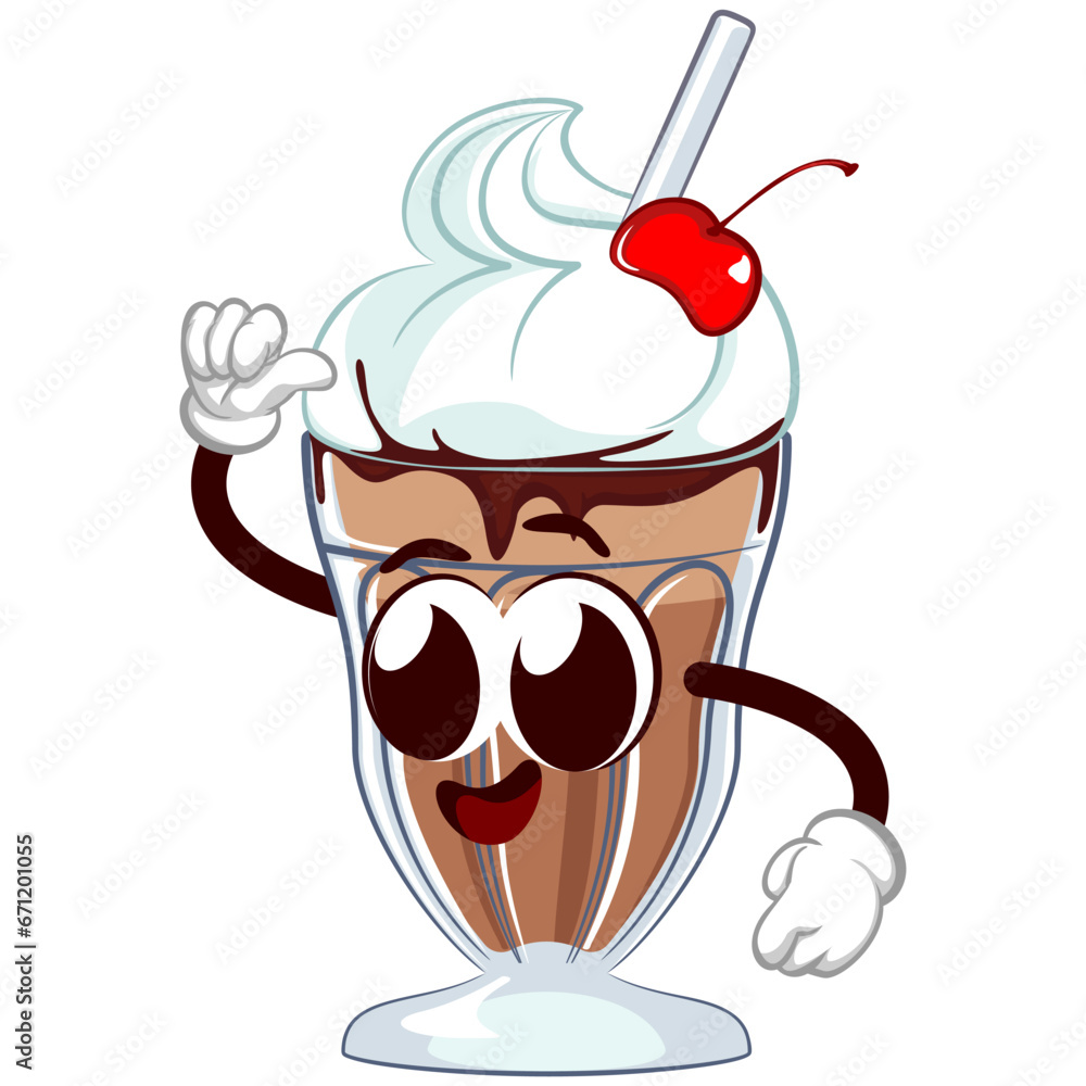 mascot character of a milkshake glass with a funny face giving a thumbs ...