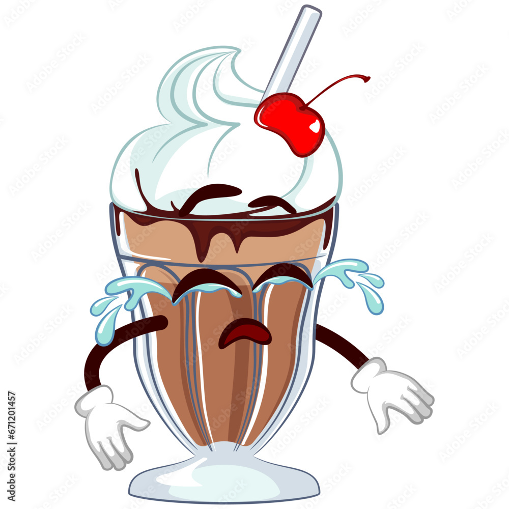 mascot character of a milkshake glass with a funny crying face ...