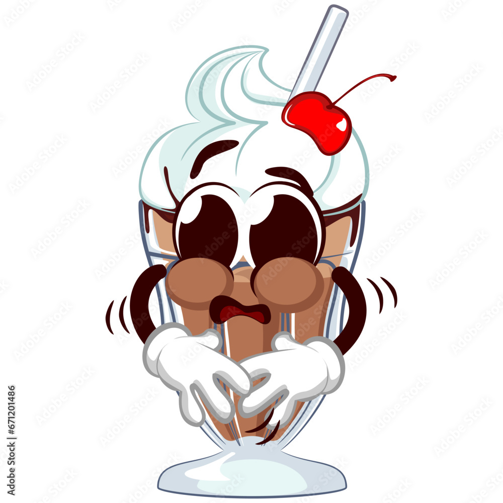mascot character of a milkshake glass with a funny face holding ...