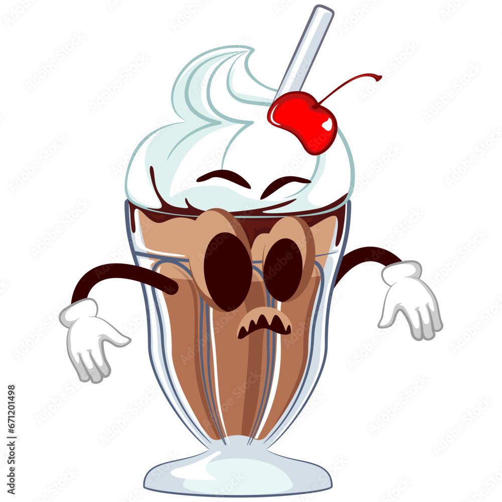 mascot character of a milkshake glass with a scary funny face with ...