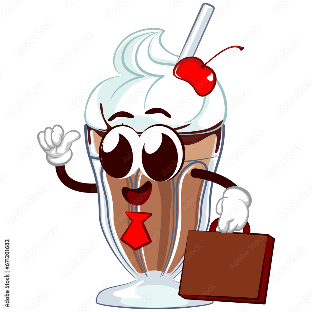 mascot character of a glass of milkshake office worker carrying a ...