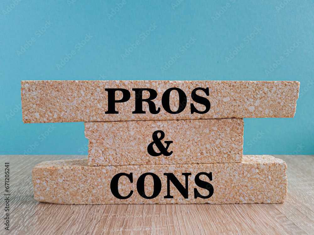 Pros and cons symbol. Brick blocks with words Pros and cons. Beautiful ...