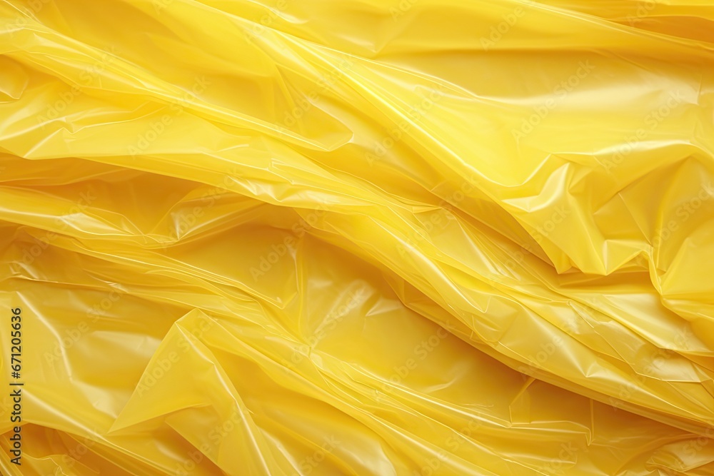 Foto de bright yellow plastic wrap overlay backdrop. crumpled and draped textured cellophane ...