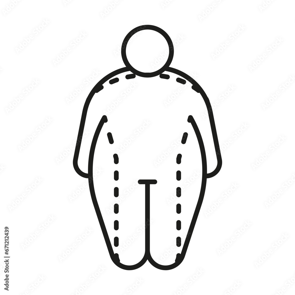 Weight loss, obese body of man change on thin healthy figure, line icon ...