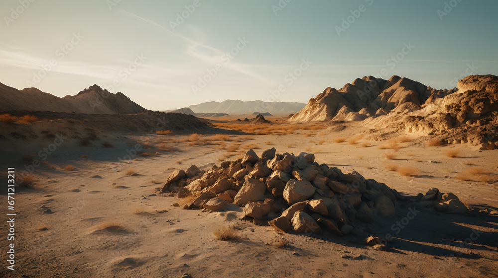 Rugged, dry expanse of a rocky desert unveils sun-scorched landscape ...