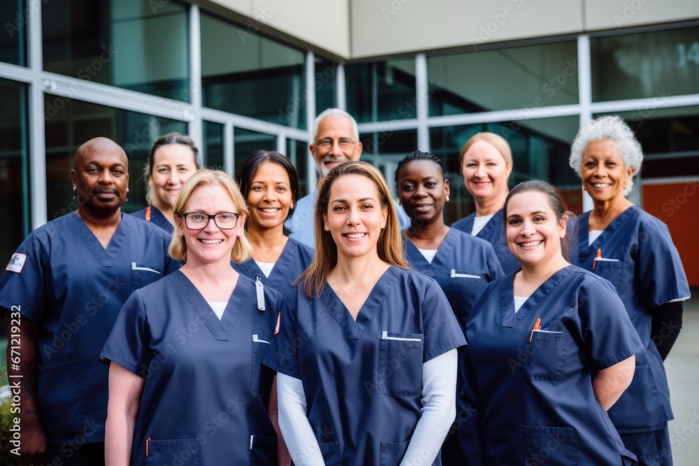 A group of a diverse medical team, including doctors, nurses, and ...
