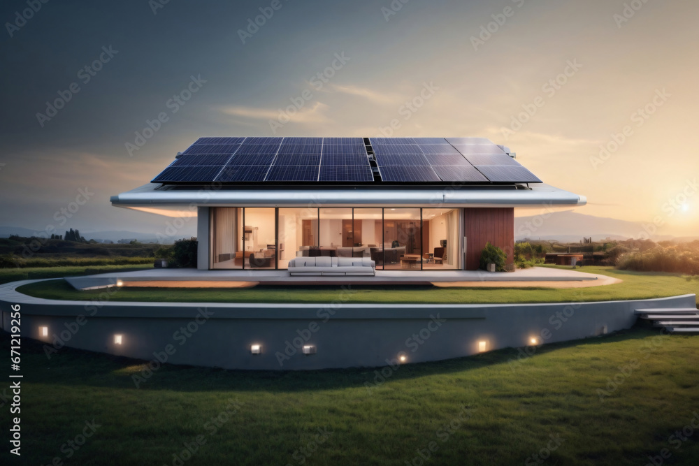 futuristic generic smart home with solar panels rooftop system for ...