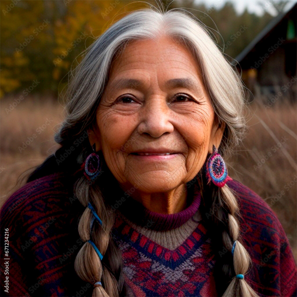 Native american old woman portrait, aged mother or grandmother ...