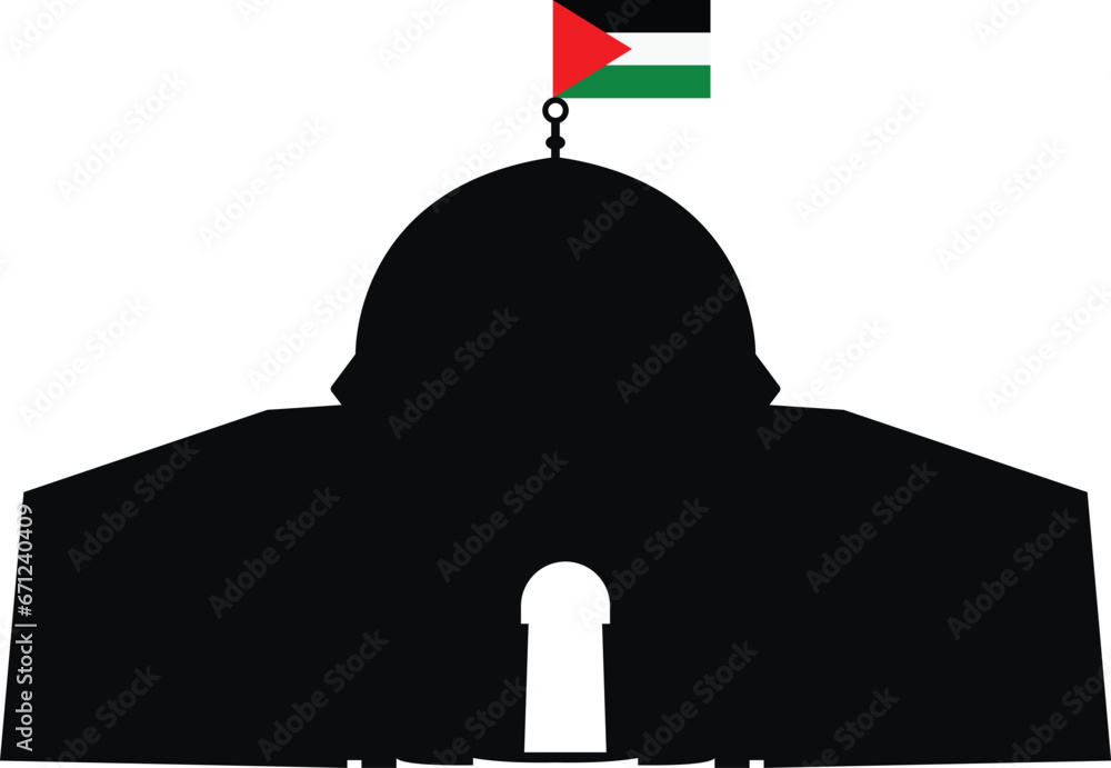 Al Aqsa Mosque, Palestine flag icon in flat isolated on transparent ...