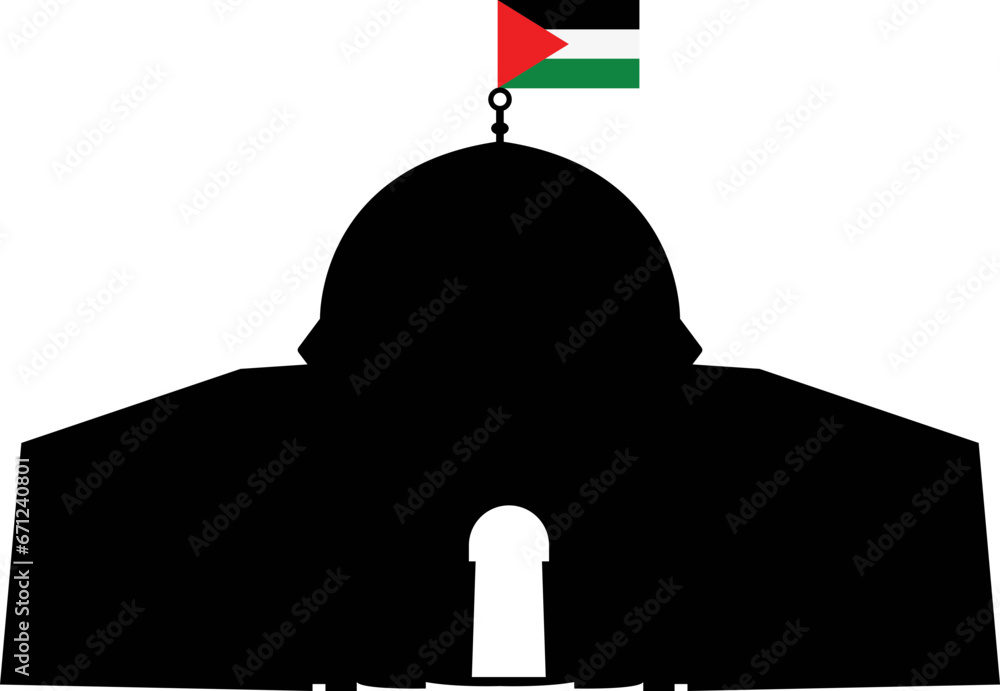 Al Aqsa Mosque, Palestine flag icon in flat isolated on transparent ...
