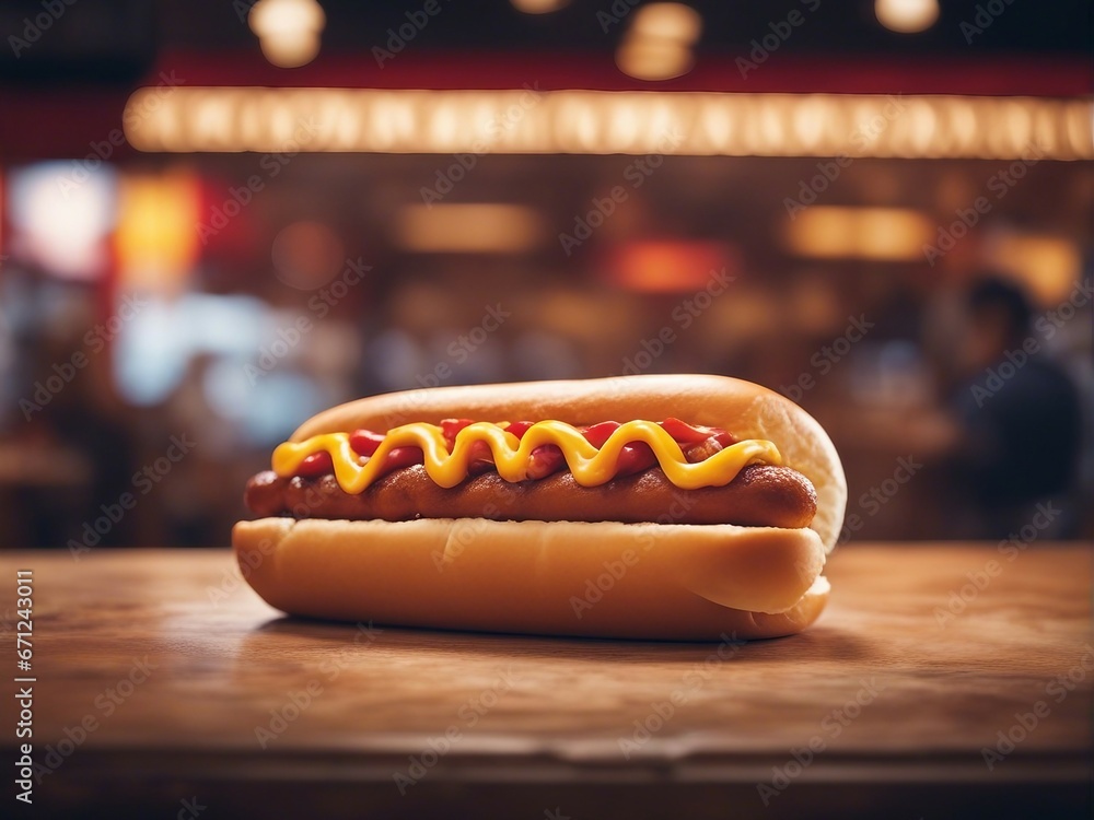 hot dog at fast food restaurant, food court, street restaurant ...