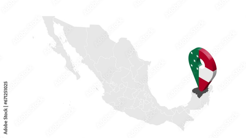 Location Yucatan on map Mexico. 3d State of Yucatan flag map marker ...