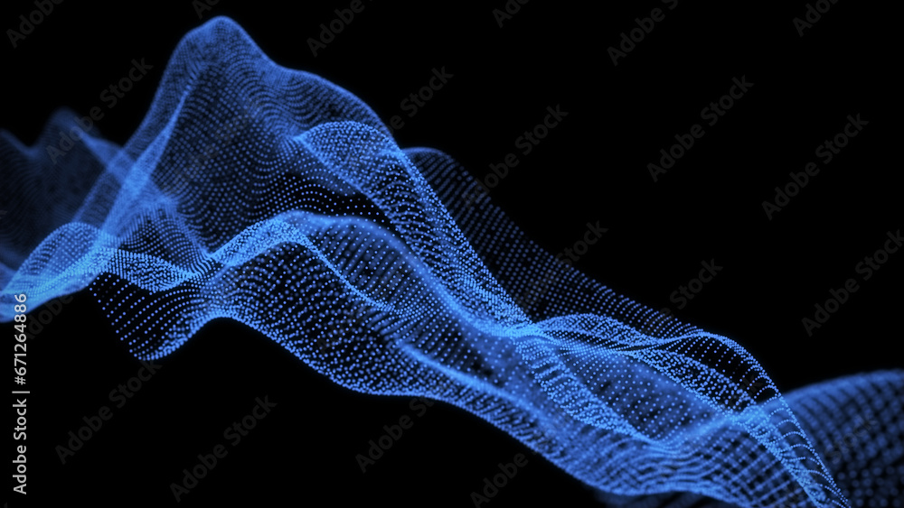 Blue digital halftone wave background. The futuristic abstract ...