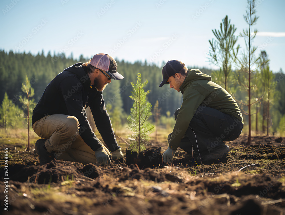 Foto de Eco-engineers planting trees while referencing digital soil and ...
