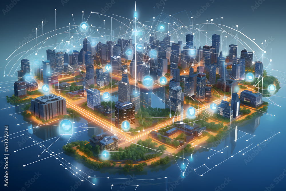 A visual representation of a smart city grid every element ...