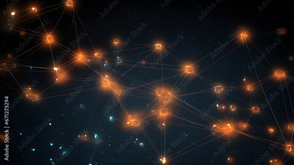 A web of interconnected nodes each lighting up as ideas spread and ...