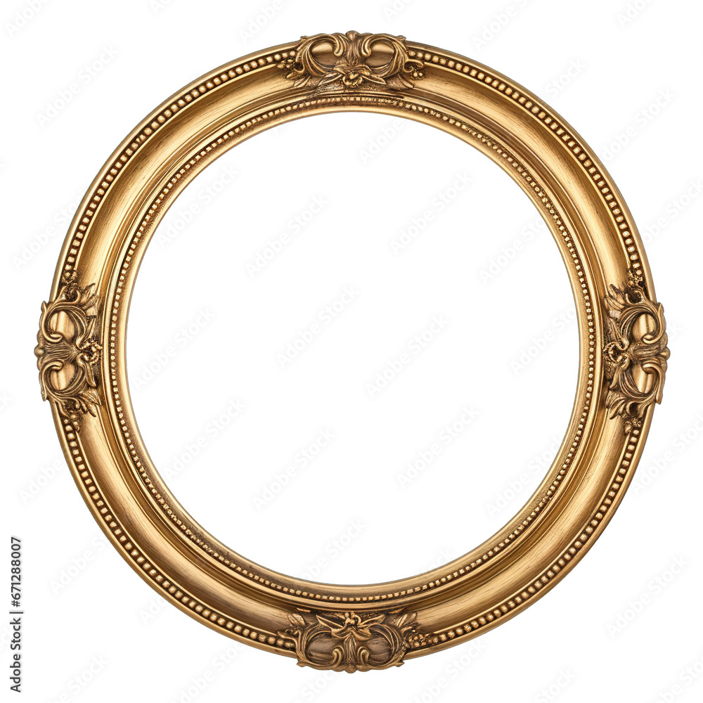 Antique round oval gold picture mirror frame isolated on transparent ...