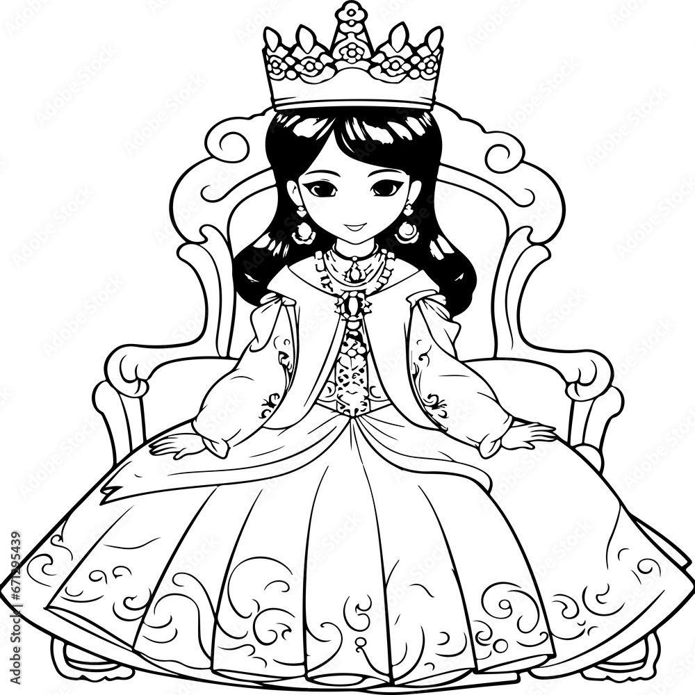 beautiful Japanese princess sitting in a wheelchair coloring page Stock ...