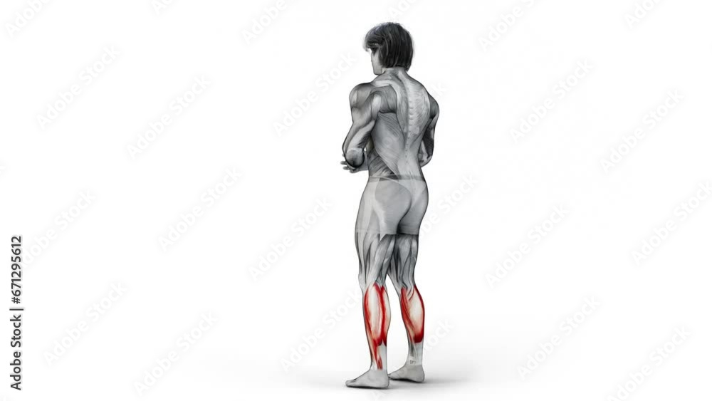 Vidéo Stock Calves- Bodyweight-Calf Raises-3D (397)- Anatomy of fitness ...