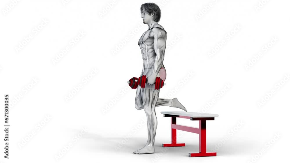 Glutes-Dumbbell Bulgarian Split Squat-3D (509)- Anatomy of fitness and ...