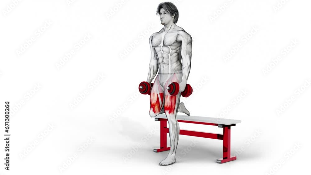 Quads-Dumbbell Bulgarian Split Squat-3D (513)- Anatomy of fitness and ...