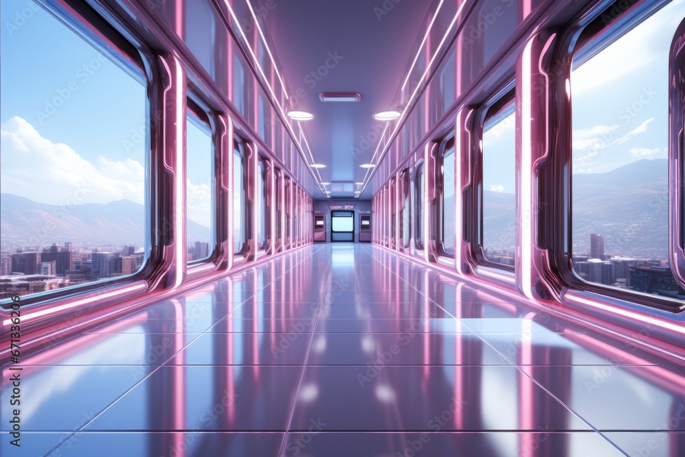 Modern light corridor with interactive touch-sensitive walls, offering ...