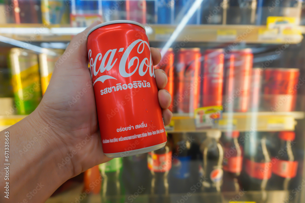 Bangkok, Thailand, November 4, 2023. The Coca Cola logo is sold all ...