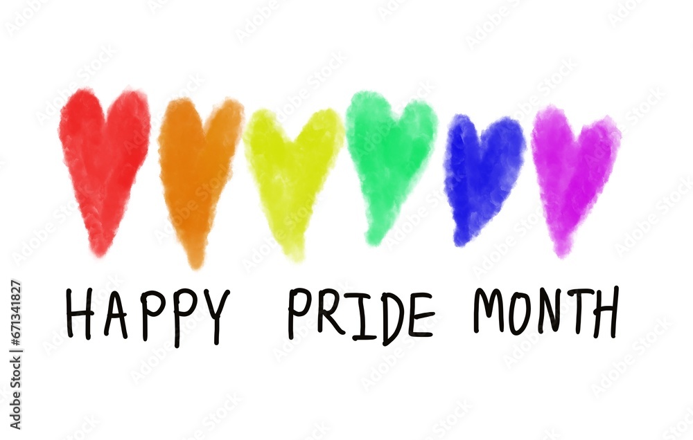 Colorful rainbow colors hearts and text Happy Pride Month. Concept ...
