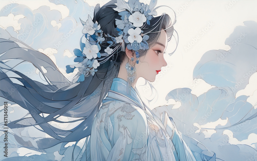 Illustrations of beautiful women in ancient Han costumes,created with ...