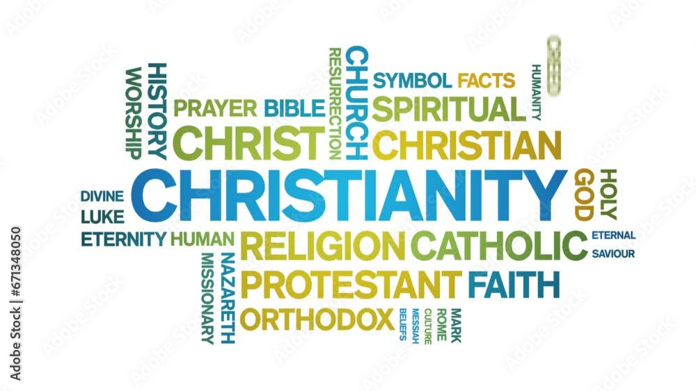 Christianity animated tag word cloud;text design animation kinetic ...